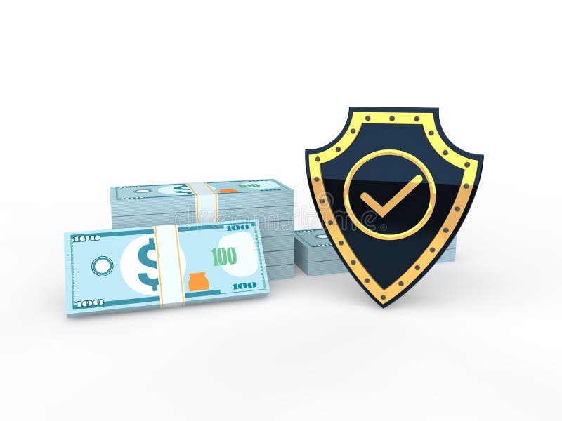 3d Stacks of Money and Shield with Tick Mark Stock Illustration ...