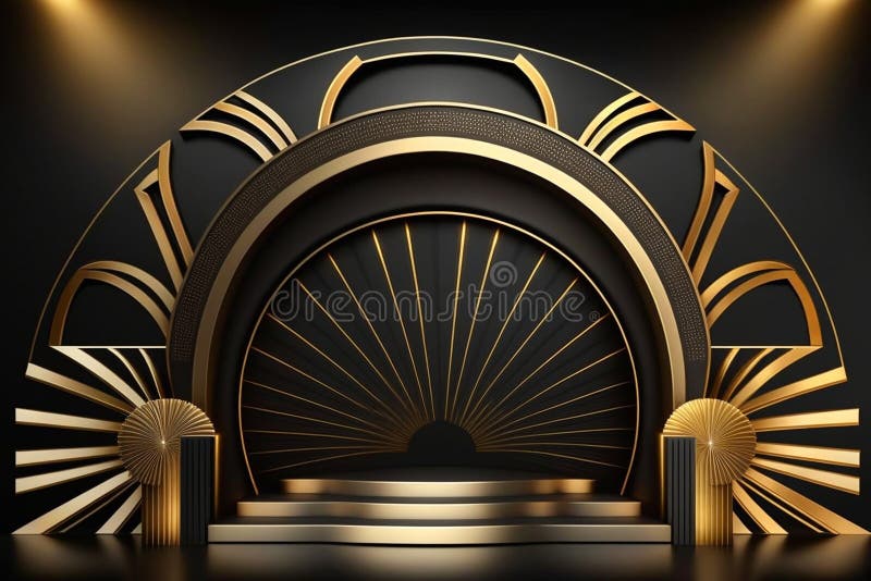 3d Stage Black Luxury Gold Shine Background Stock Illustration ...