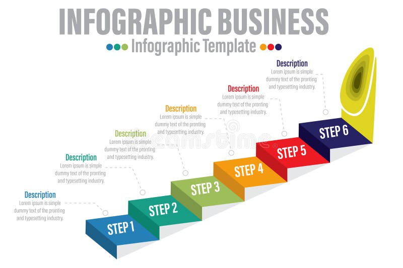 3D Stairs Infographic Vector Illustration. 6 Steps Business Process ...