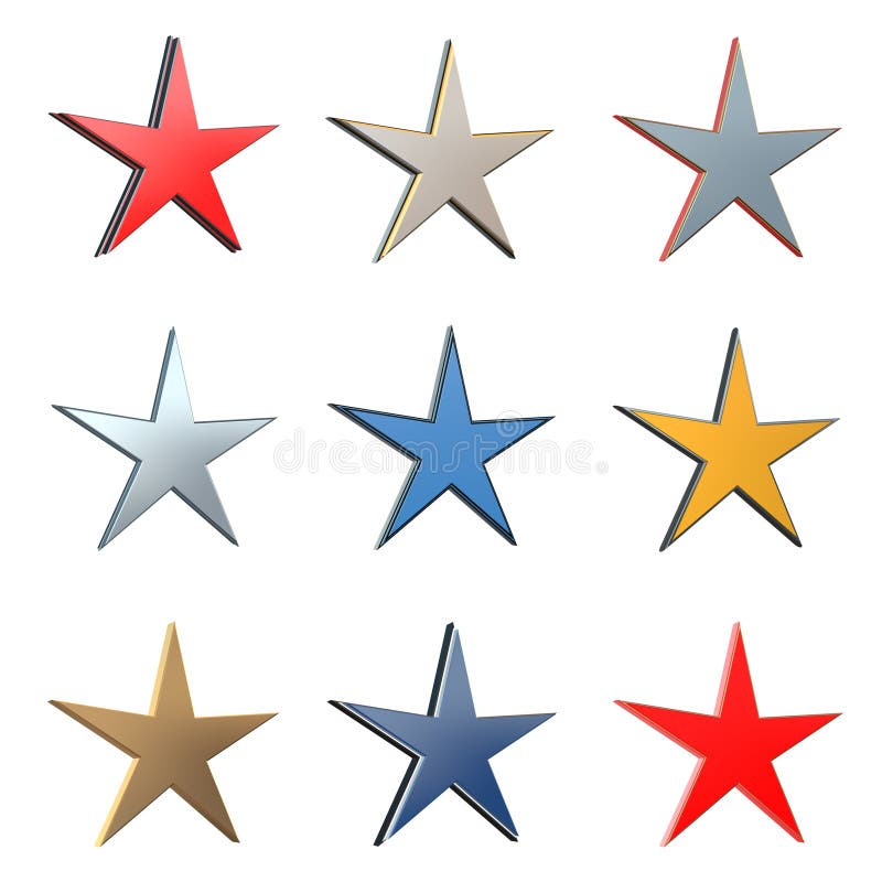 3D Star in Different Element and Color Versions 3 Stock Illustration ...