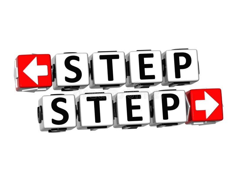 3D Step Button Click Here Block Text Stock Illustration - Illustration ...