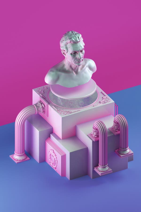 3d Still Life with Bust Statue and Simple Architectural Forms Stock ...