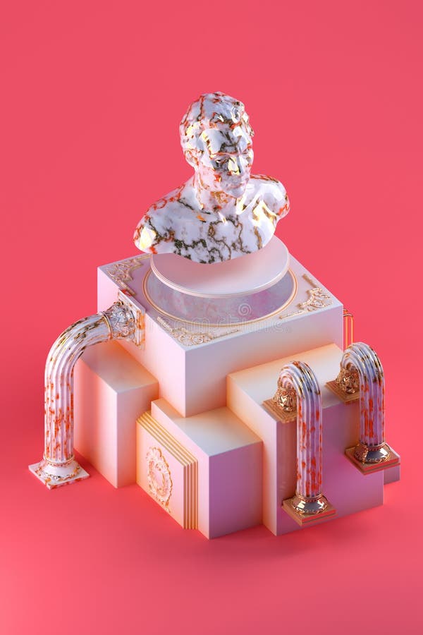 3d Still Life with Bust Statue and Simple Cubic Architectural Forms ...