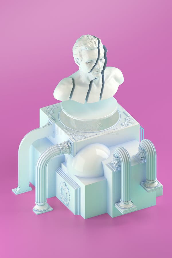 3d Still Life with Shattered Bust Statue and Simple Cubic Forms Stock ...