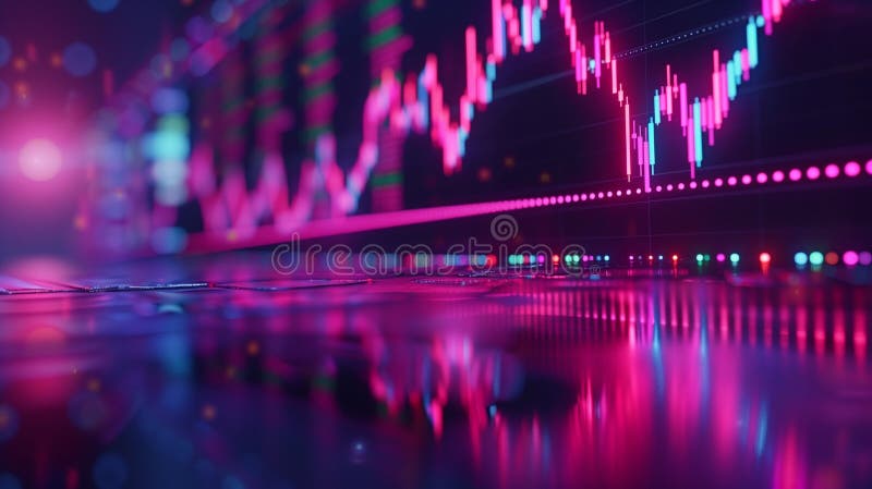 3D Stock Chart on Wall with Floor Reflection Stock Illustration ...