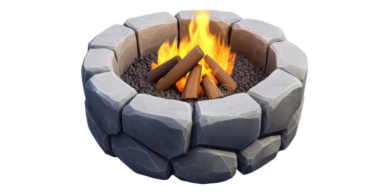 3D Stone Fire Pit with Flames Isolated on Transparent Background Stock ...