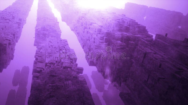 3d Stone Pillars in Space. Motion. Large-scale Stone Pillars are Flying ...