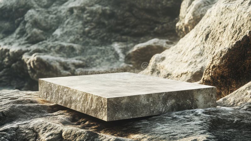 3D Stone Podium on Rugged Rock Platform, Minimalist Natural Setting ...