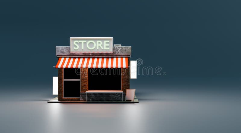 3D Store Front Design at Night Scene Stock Illustration - Illustration ...
