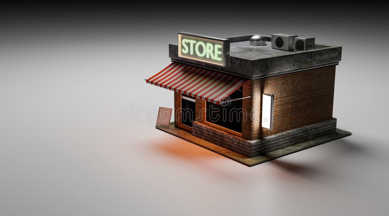 3D Store Front Mock Up Design at Night Scene Stock Illustration ...