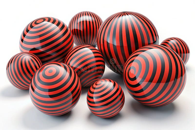3D Striped Decorative Balls. Abstract 3d Illustration. Black and Red ...