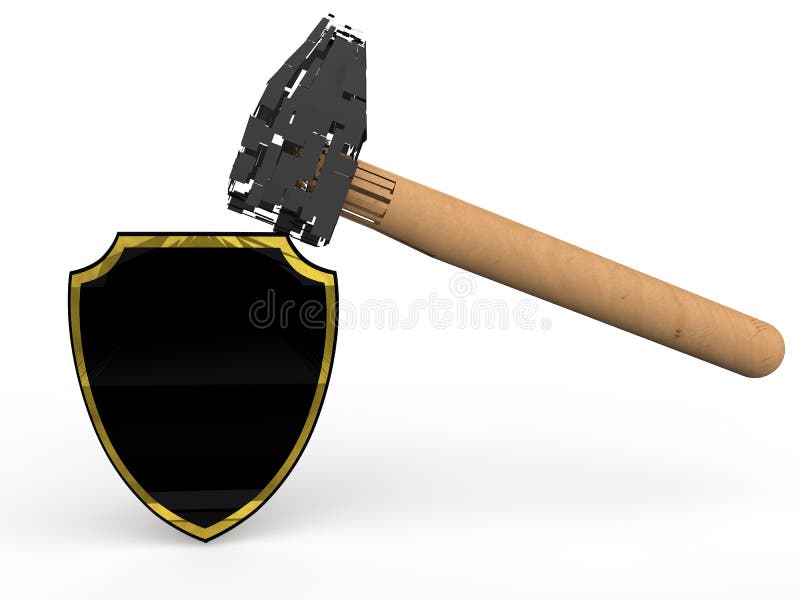 3d Strong Shield and Hammer Stock Illustration - Illustration of shield ...