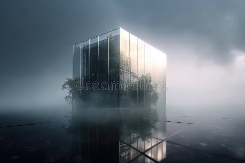 3d Structure Made of Glass and Steel, with Misty Fog and Reflections ...