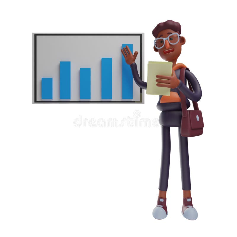 3D Student Cartoon Character Explaining a Table Chart Stock ...