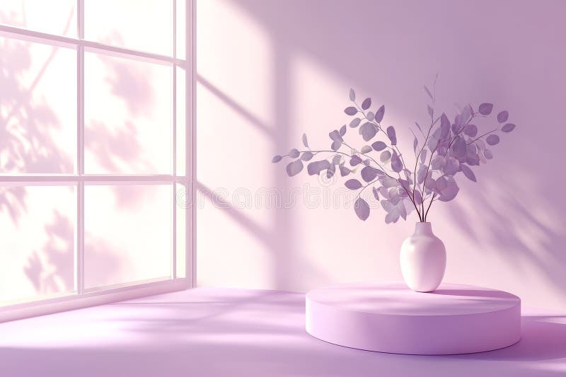 In a 3D Studio Designed with Minimalism, a Purple Corner and Window ...