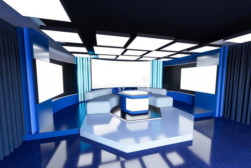 Studio Interior for News Broadcasting, Virtual TV Studio News Set Stock ...