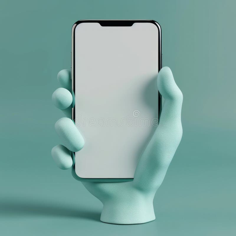 3D Style Cartoon Hand Holding a Mobile Phone with a Blank White Screen ...