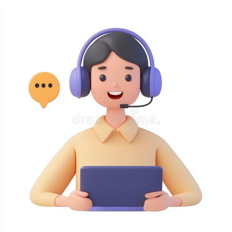 3D Style , a Cheerful Customer Service Representative Using a Tablet ...