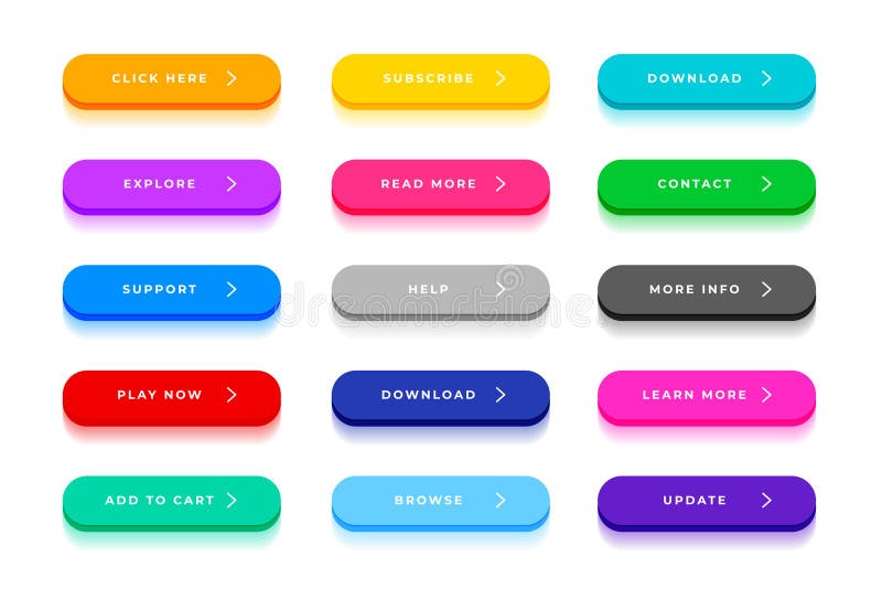 3d Style Colorful Download Button Icon in Set Stock Vector ...