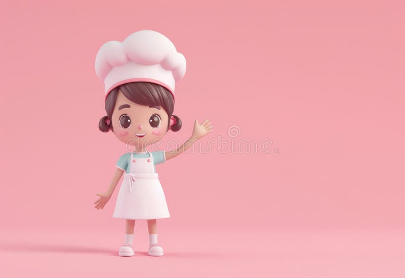 3D Style Cute Cartoon Character of a Female Professional Chef Worker ...