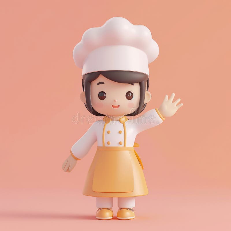 3D Style Cute Cartoon Character of a Female Professional Chef Worker ...