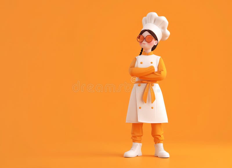 3D Style Cute Cartoon Character of a Female Professional Chef Worker ...