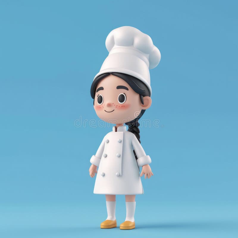 3D Style Cute Cartoon Character of a Female Professional Chef Worker ...