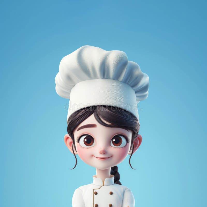 3D Style Cute Cartoon Character of a Female Professional Chef Worker ...