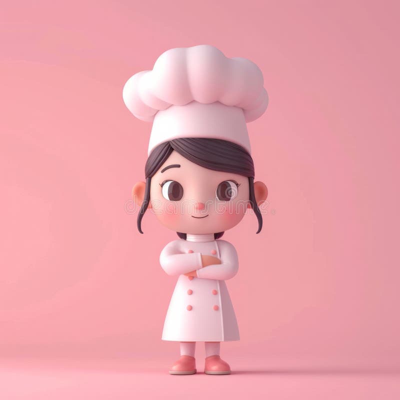 3D Style Cute Cartoon Character of a Female Professional Chef Worker ...