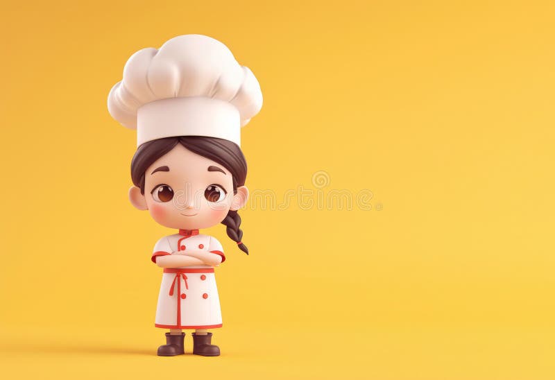 3D Style Cute Cartoon Character of a Female Professional Chef Worker ...