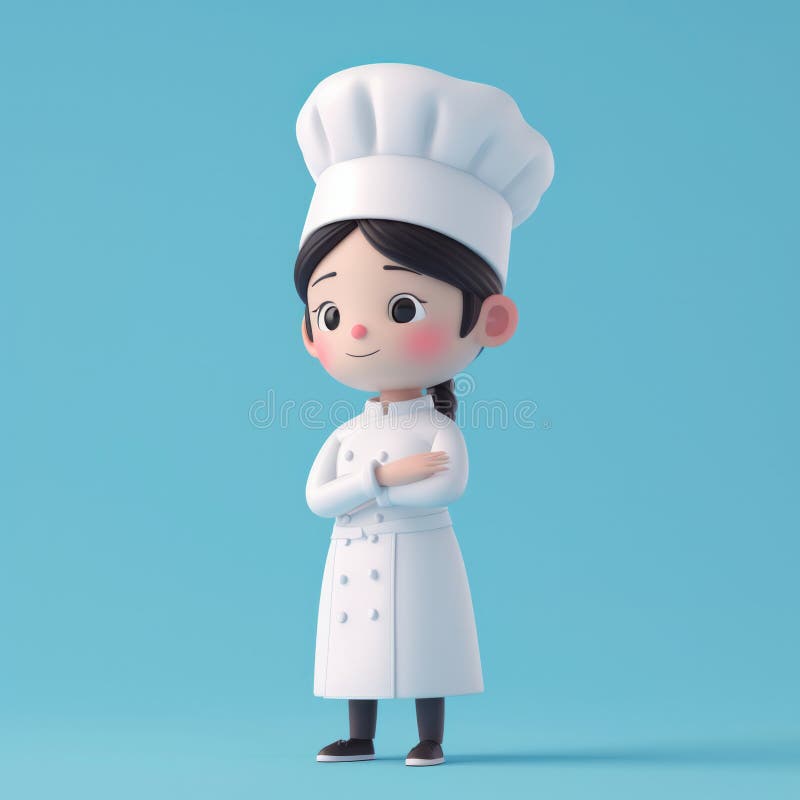 3D Style Cute Cartoon Character of a Female Professional Chef Worker ...
