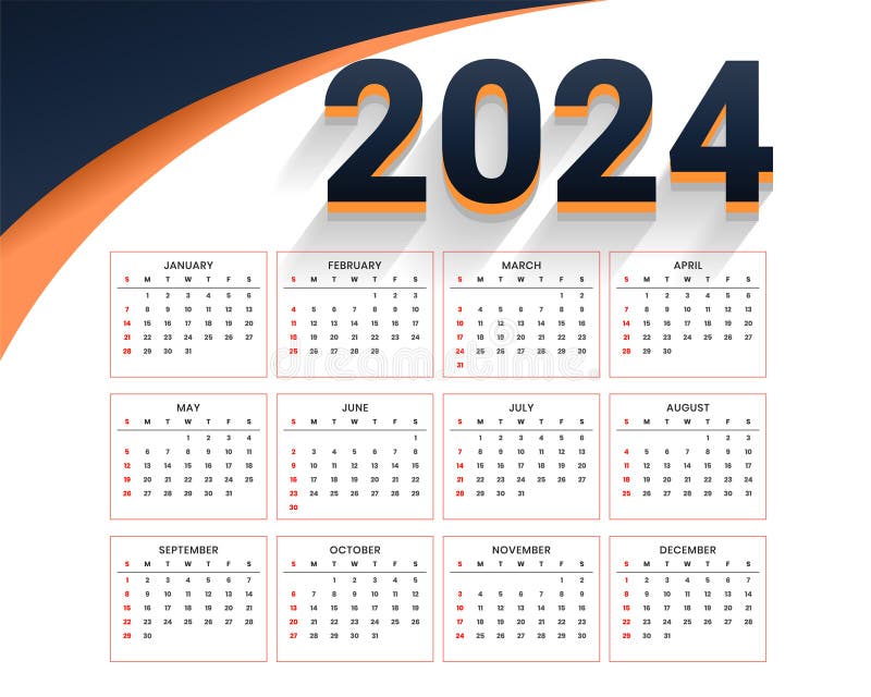 3d Style 2024 English Calendar Template Mark Days or Dates Stock Vector ...