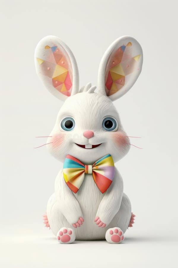 3D Style, Funny White Rabbit in a Bow Tie on a White Background ...