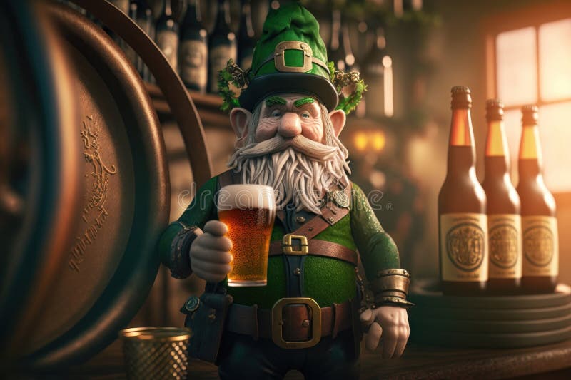3D Style Illustration of a Leprechaun Elf with a Beer. St. Patrick S ...