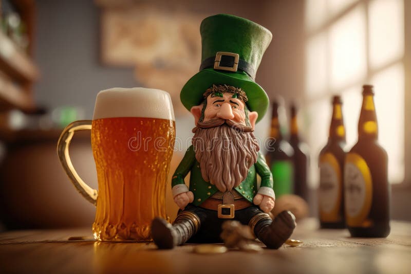 3D Style Illustration of a Leprechaun Elf with a Beer. St. Patrick S ...