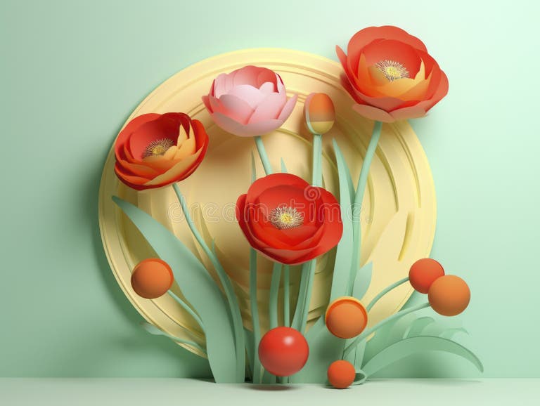 3d Style Minimalistic Spring Season Composition Stock Illustration ...