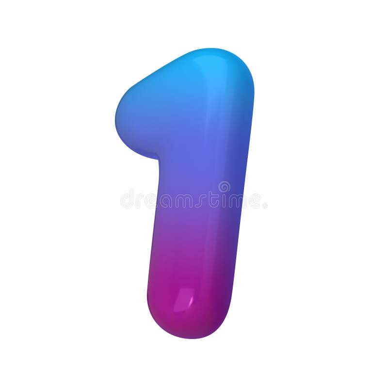 3D Style Number 1. Rendered Digit One Illustration in Gradient Blue and ...