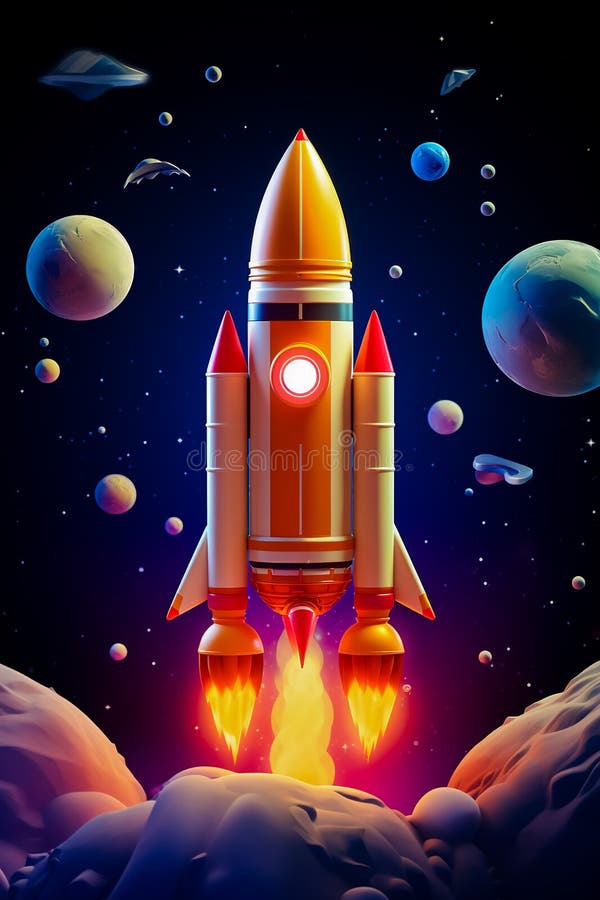 A 3D Style Rocket Flying between Planets Stock Photo - Image of ...