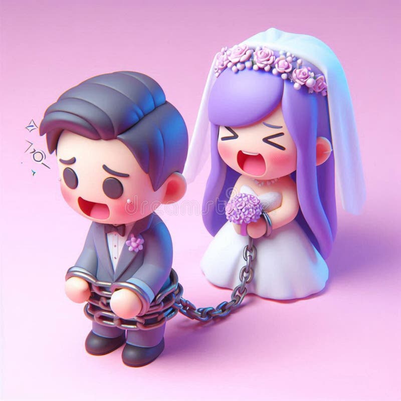 3d Style Scared Chained Groom Crying Bride Commitment Phobia Stock ...