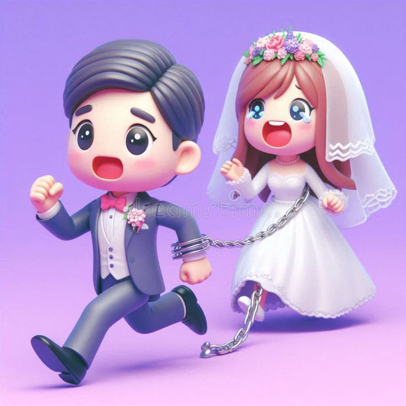 3d Style Scared Chained Groom Running from Bride Commitment Phobia ...