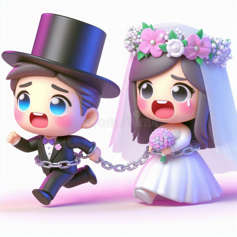 3d Style Scared Chained Groom Running from Bride Commitment Phobia ...
