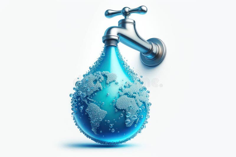 3d Style Water Droplet from Water Tap, World Water Day , a Saving Water ...