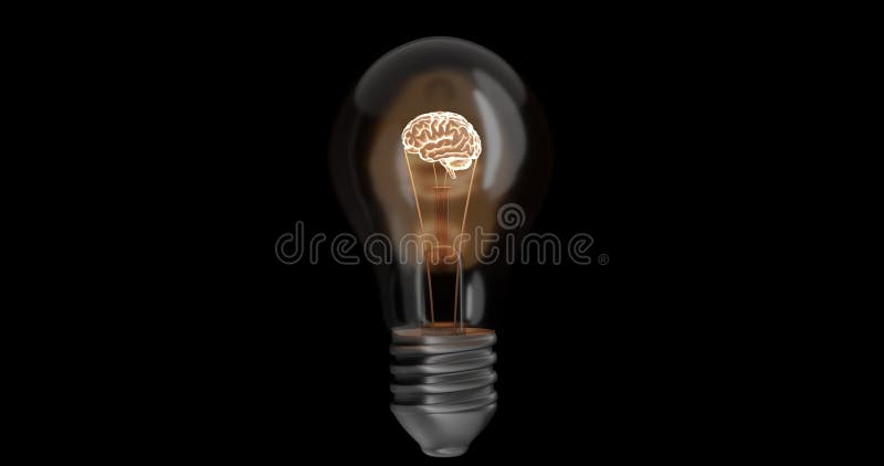 3D Stylized Animation Render Neon Brain Lights Up in a Light Bulb 360 ...