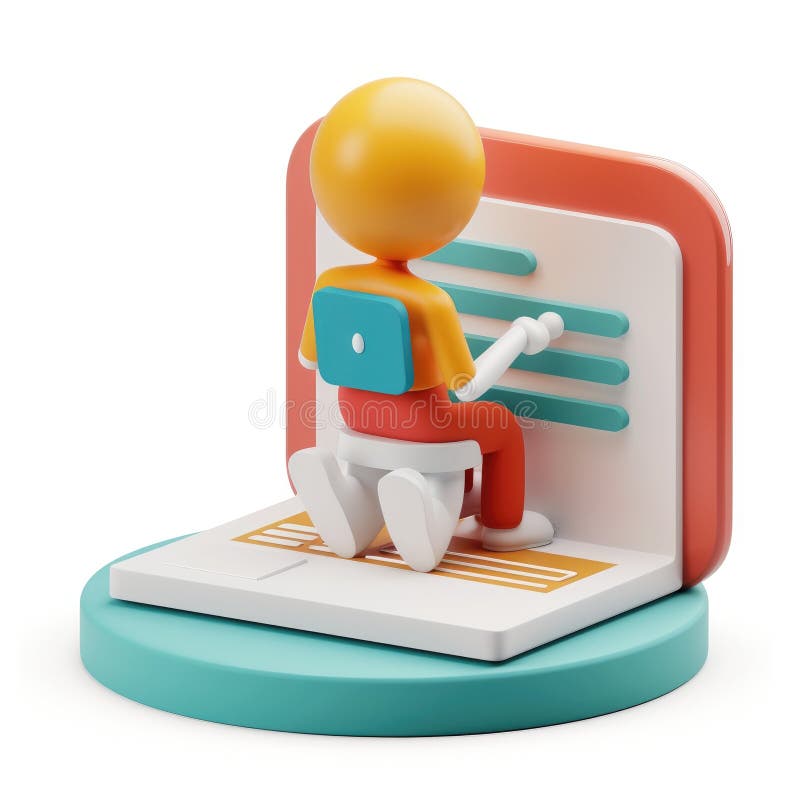 3D Render of Person Filling Online Form a Cheerful 3D Character Diligently Completing an Online ...