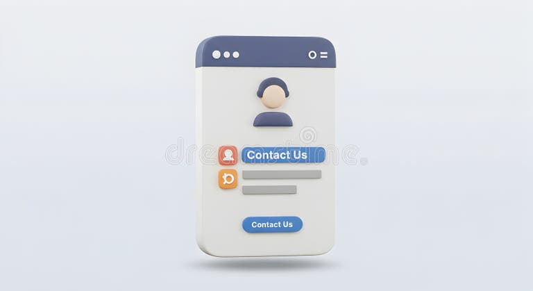 3D Stylized Contact Form Design with User Icon, Contact Buttons, and ...