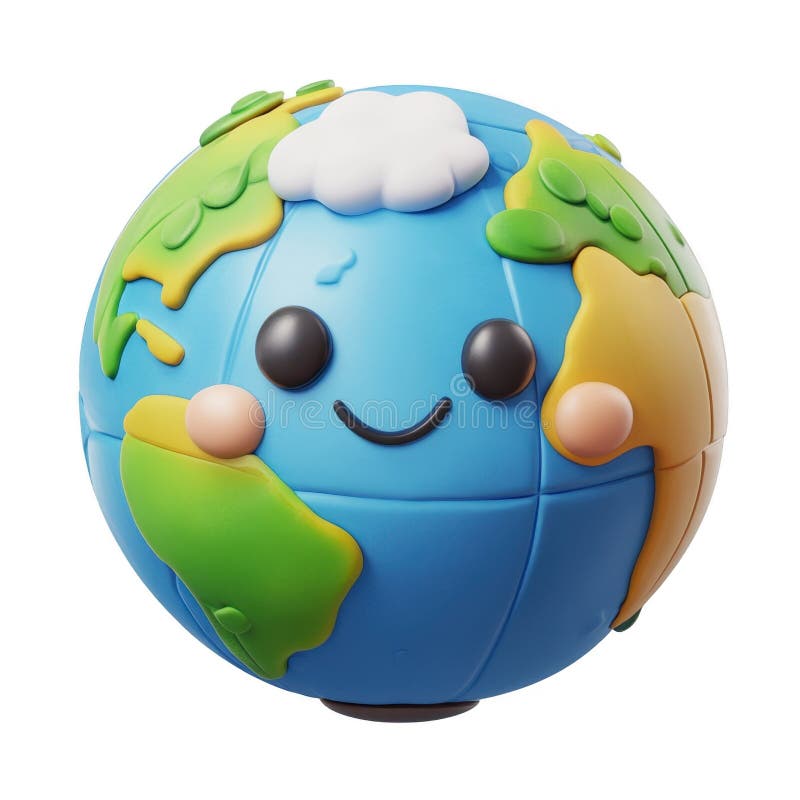3d of a Stylized Earth Globe with a Smiling Face and a White Cloud ...