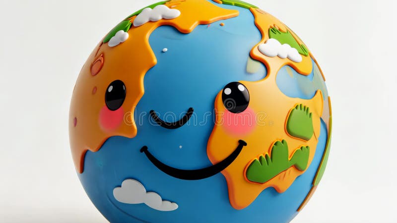 3d of a Stylized Earth Globe with a Smiling Face and a White Cloud ...