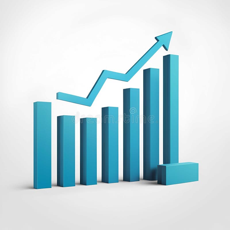 3d, Stylized, Light Teal Blue Bar Graph, Upward Trending Arrow ...