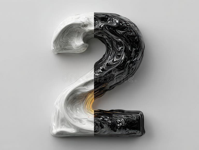 3D Stylized 2 Split, Half Black and White, Joined by Glowing Magnetic ...