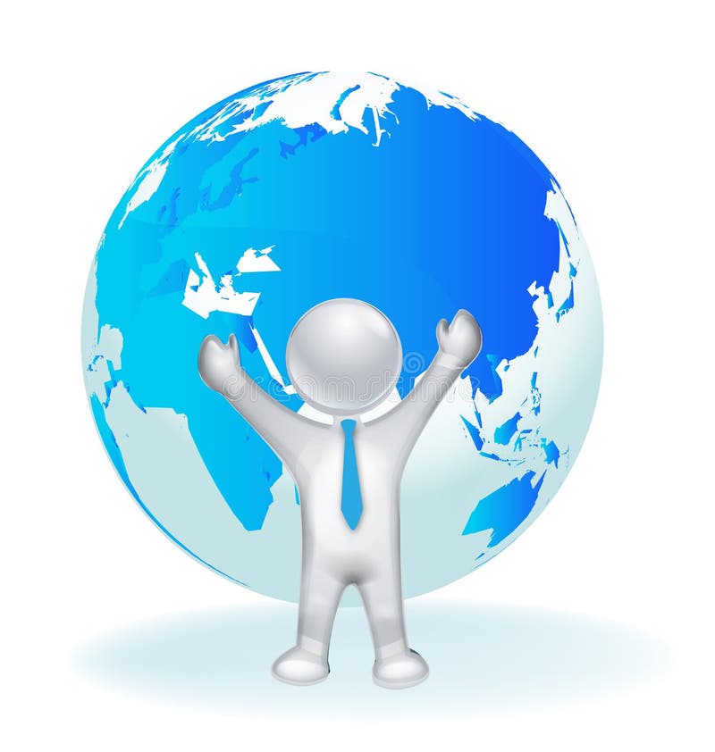 3D Success Man with Globe World Stock Vector - Illustration of ...